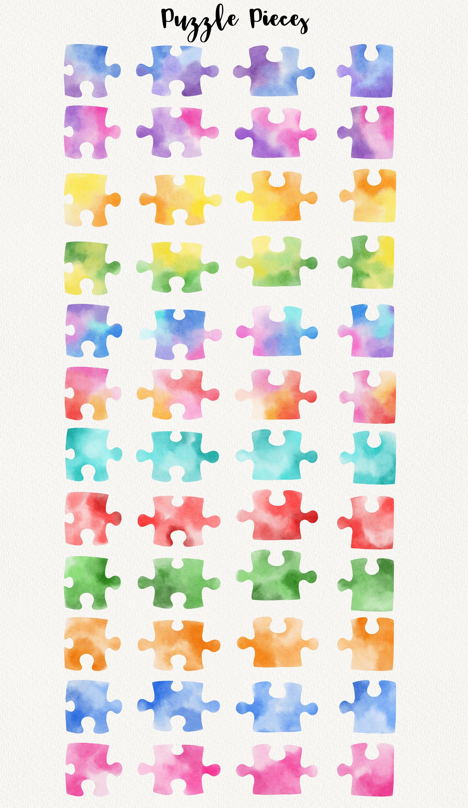 Watercolor Puzzle Pieces Clipart Kid's Toys Rainbow - Etsy