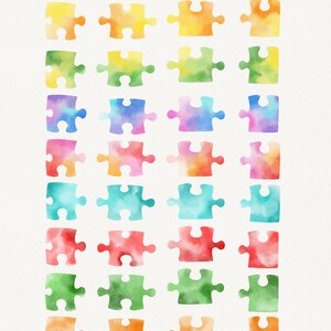 Watercolor Puzzle Pieces Clipart, Kid's Toys, Rainbow Puzzle, Learning ...