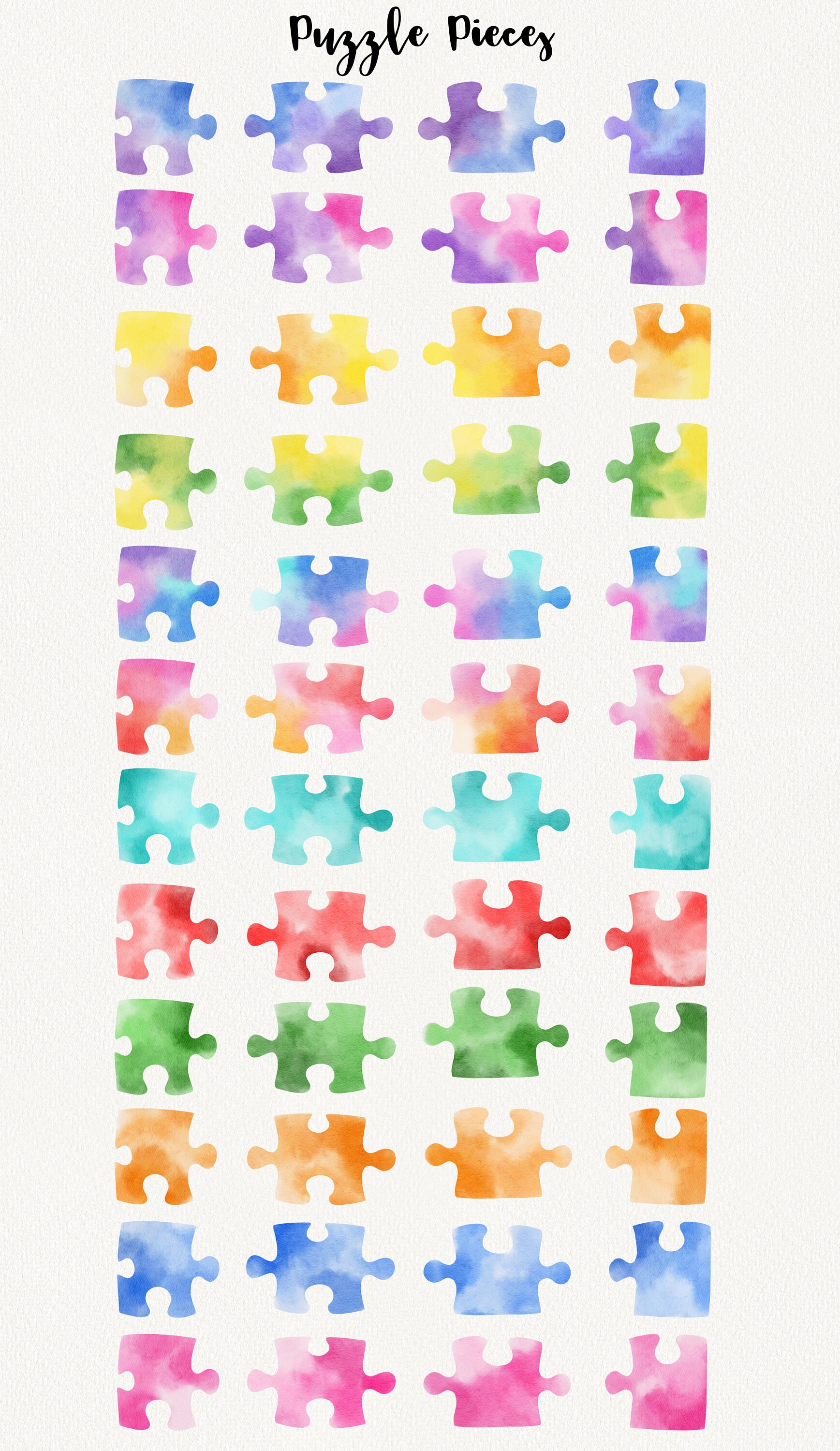 Watercolor Puzzle Pieces Clipart Kid's Toys Rainbow - Etsy