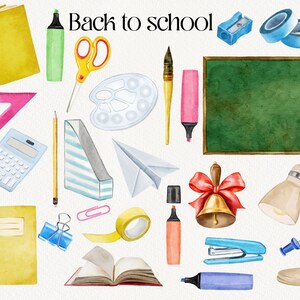 Watercolor Back to School Clipart, School Supplies Clip Art, Autumn ...