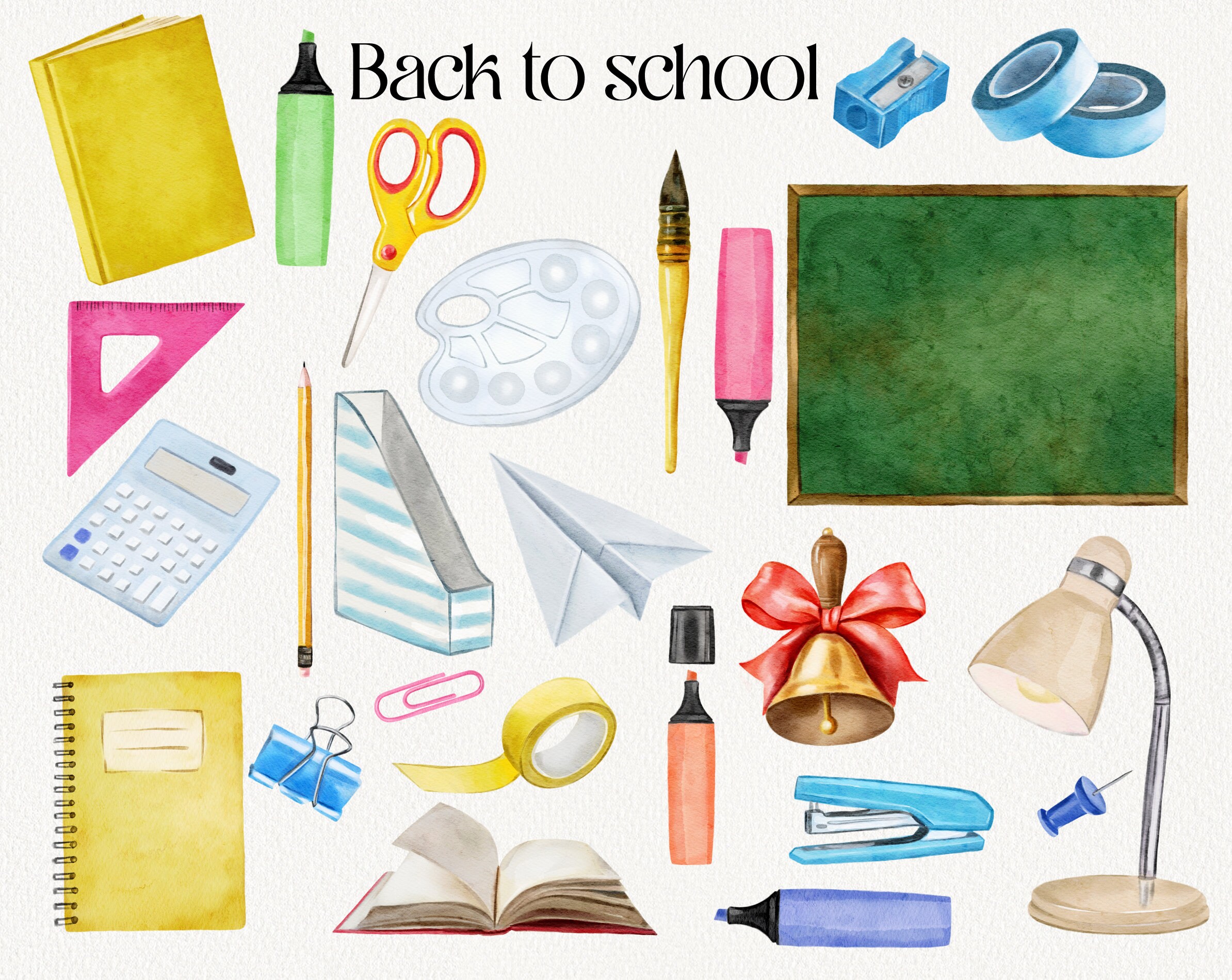 Watercolor Back to School Clipart, School Supplies Clip Art, Autumn ...
