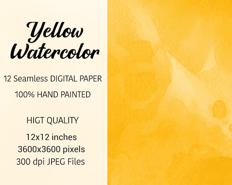 Yellow Watercolor Digital Paper Pack, Orange Abstract Background ...