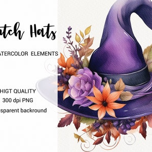 Watercolor Witch Hats Clipart, Cute Happy Halloween, Witches Clip Art ...