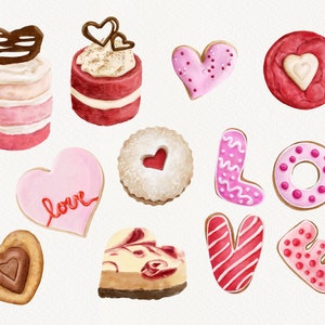Watercolor Valentines Day Clipart, Cute Love Sweets Clip Art, Red Donut ...