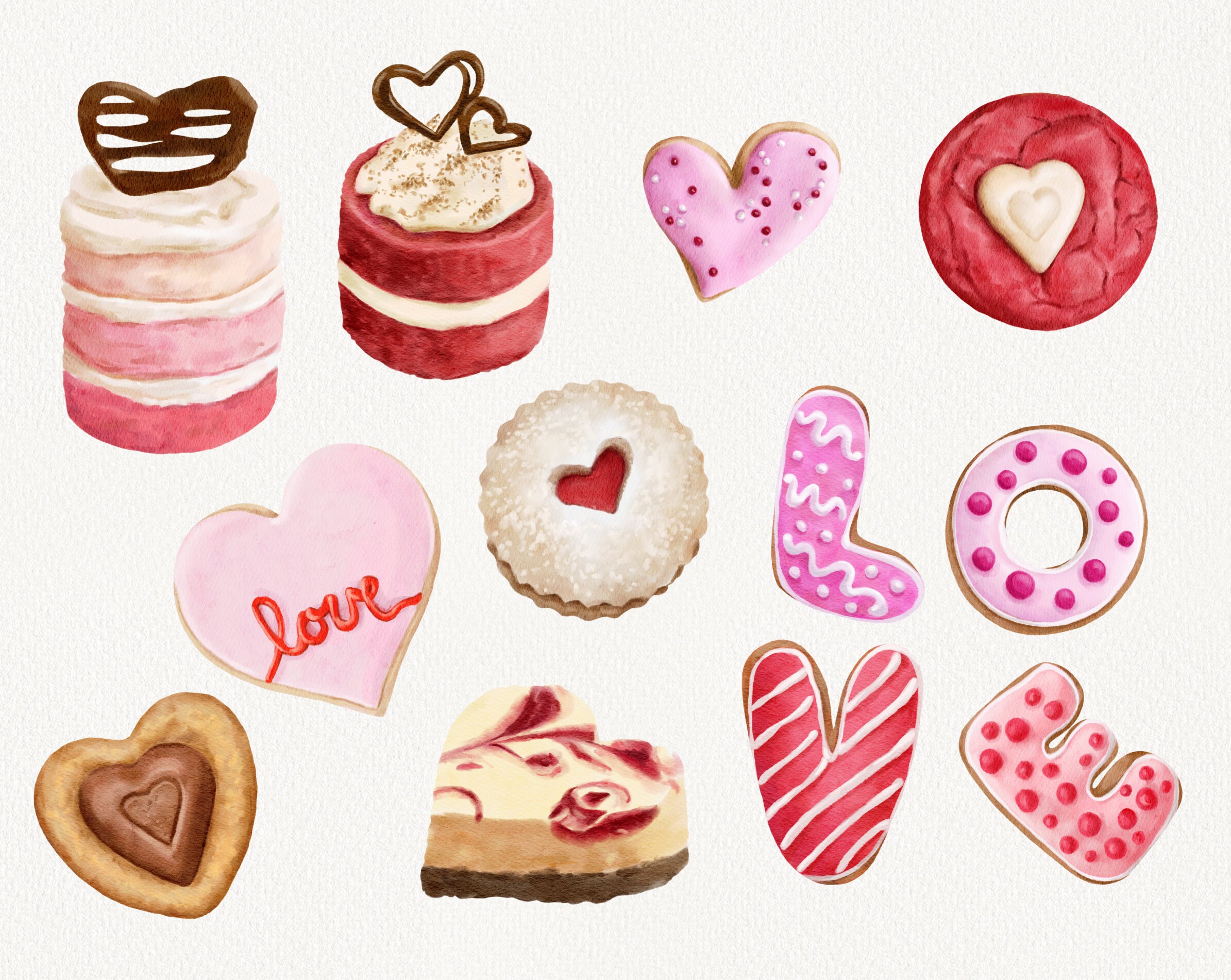 Watercolor Valentines Day Clipart Cute Love Sweets Clip Art - Etsy