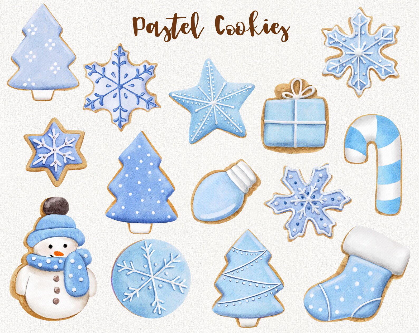 Christmas Pastel Cookies Clipart, Watercolor Gingerbread, Sweets, Candy ...