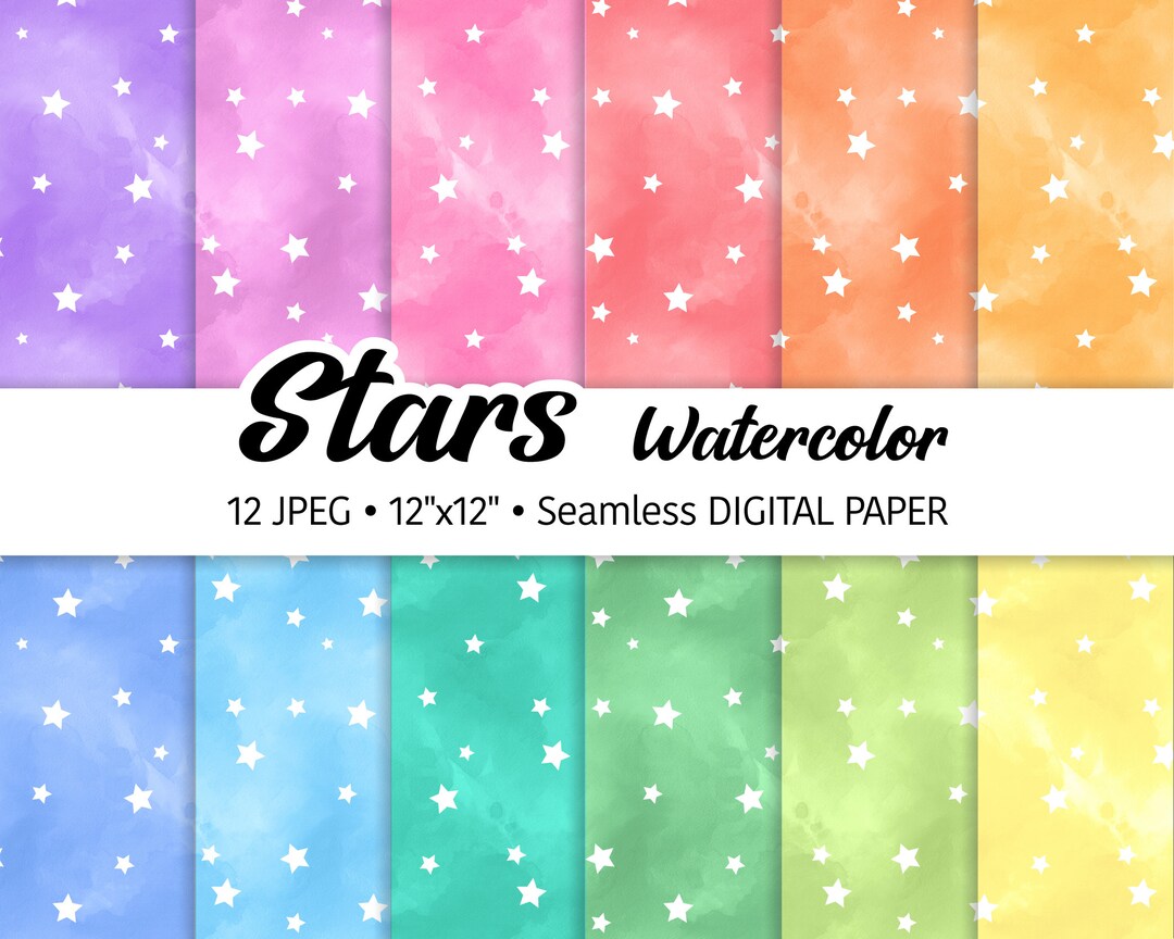 Watercolor Stars Digital Paper Pack, Abstract Watercolor Textures ...