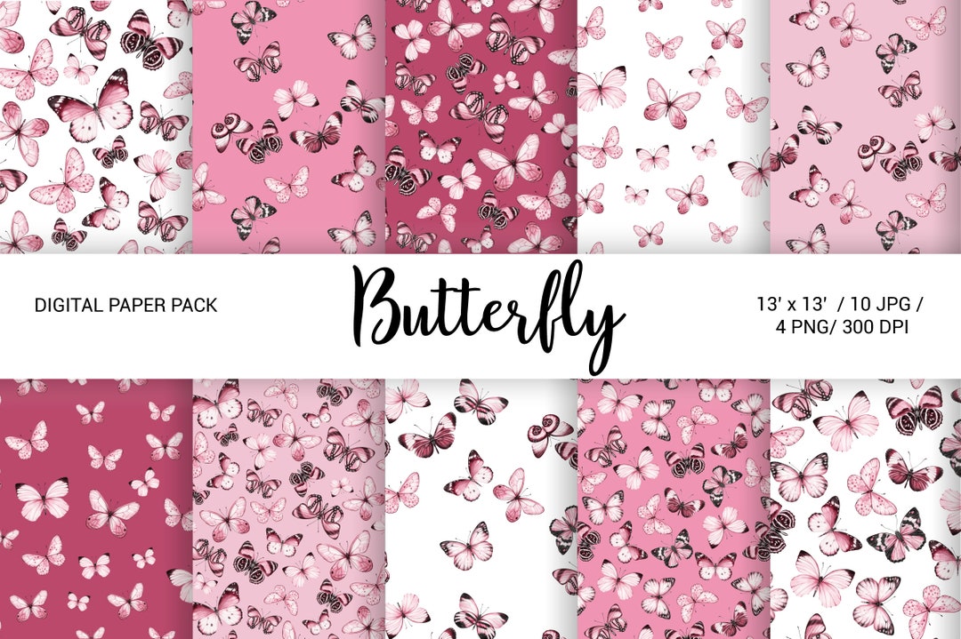 Watercolor Butterfly Seamless Digital Paper, Summer Scrapbook Pink ...