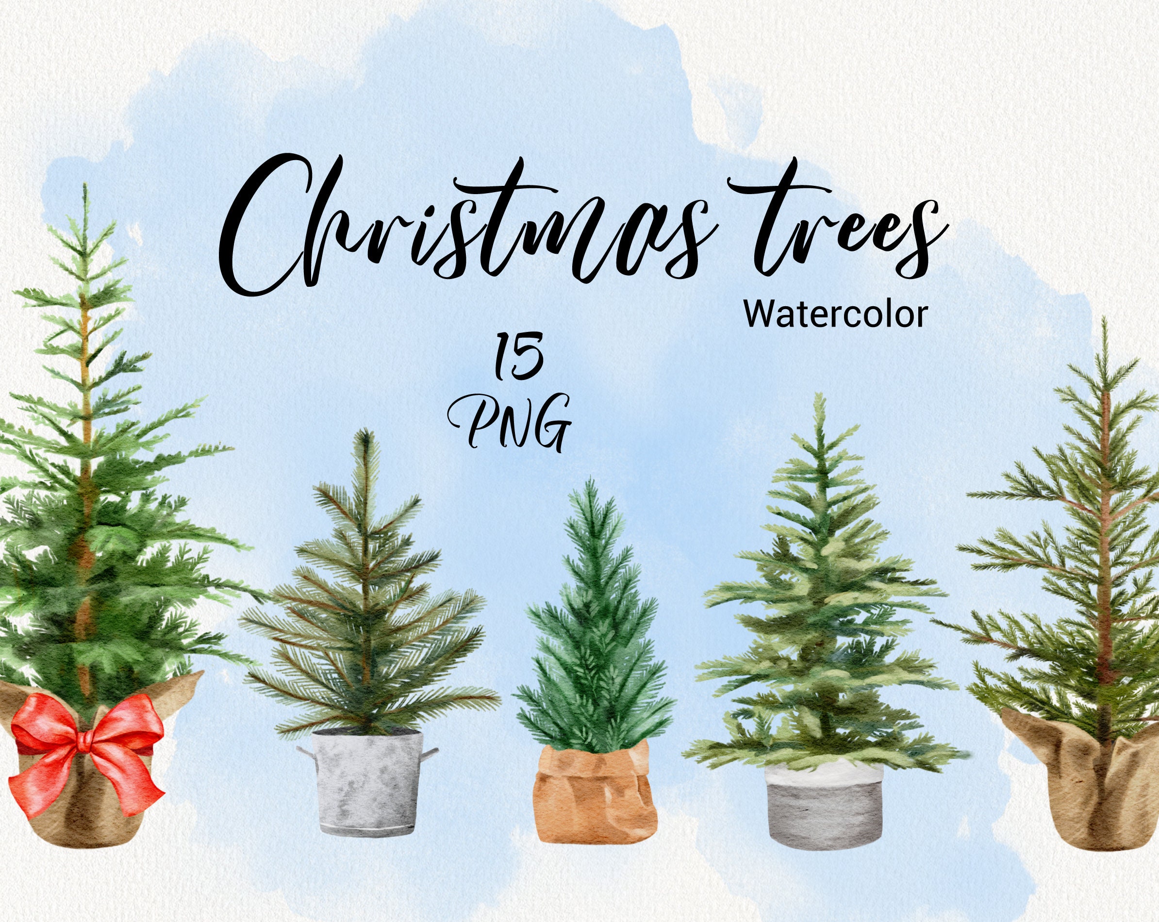 Watercolor Christmas Tree Clipart Rustic Christmas Christmas - Etsy