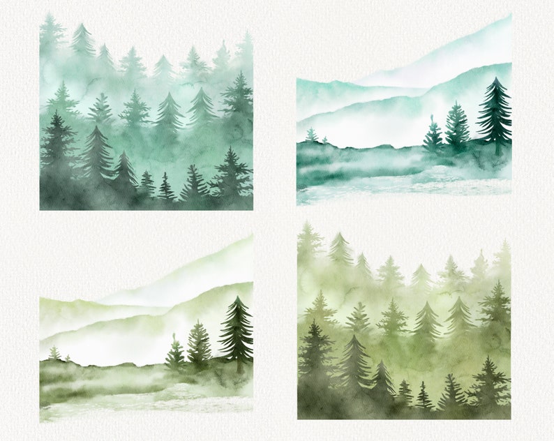 Watercolor Forest Tree Clipart Pine Tree Clipart Woodland - Etsy