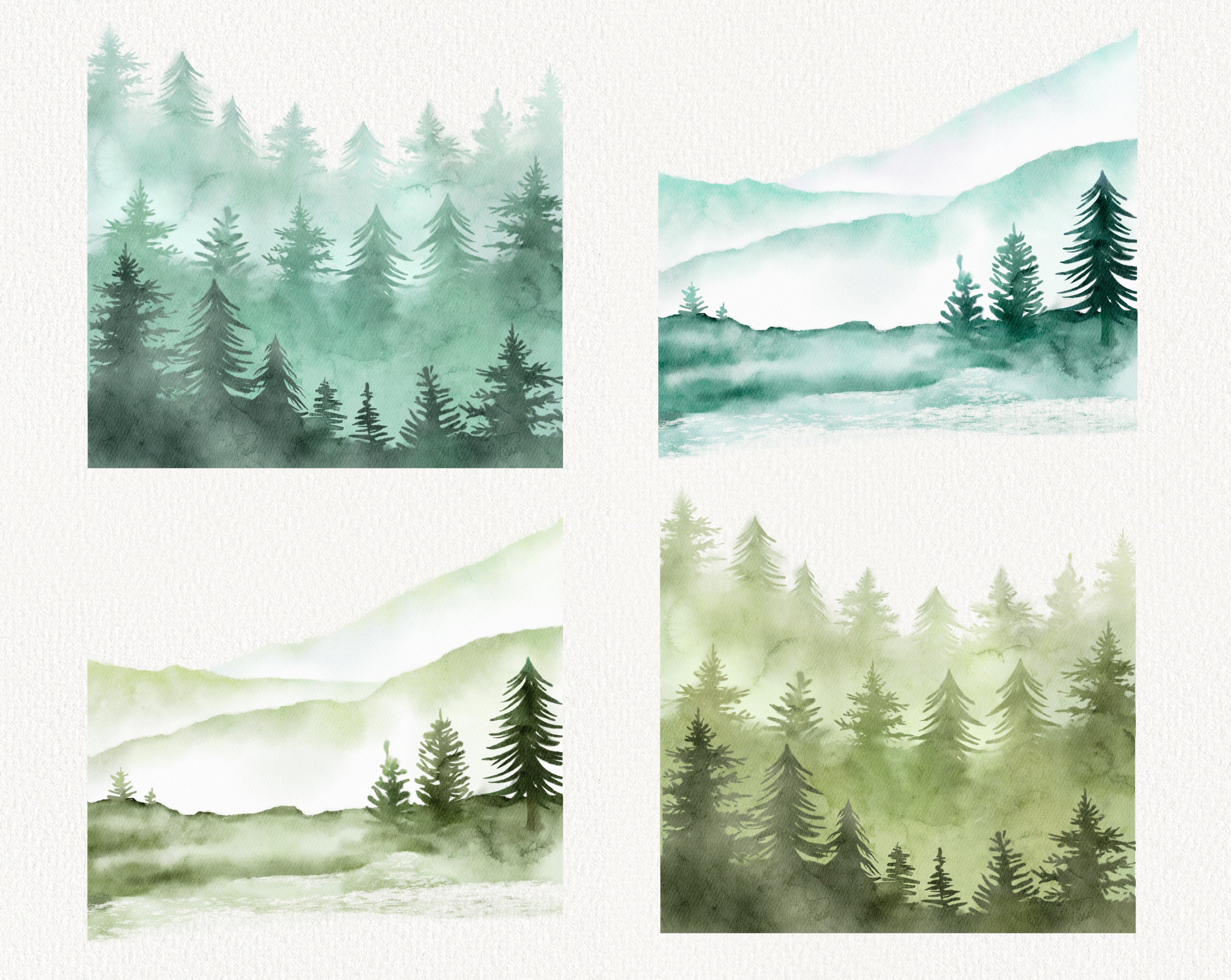 Watercolor Forest Tree Clipart Pine Tree Clipart Woodland - Etsy