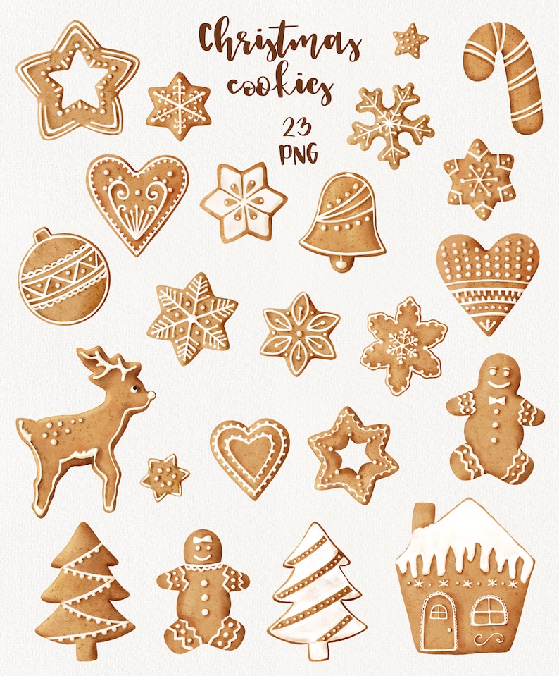 Christmas Cookies Clipart, Watercolor Gingerbread, Sweets, Candy ...