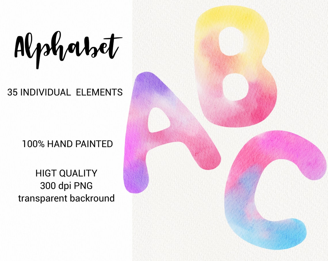 Watercolor Rainbow Alphabet Clipart Pastel Colourful - Etsy