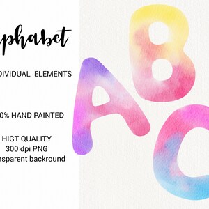 Watercolor Rainbow Alphabet Clipart, Pastel Colourful Alphabet ...