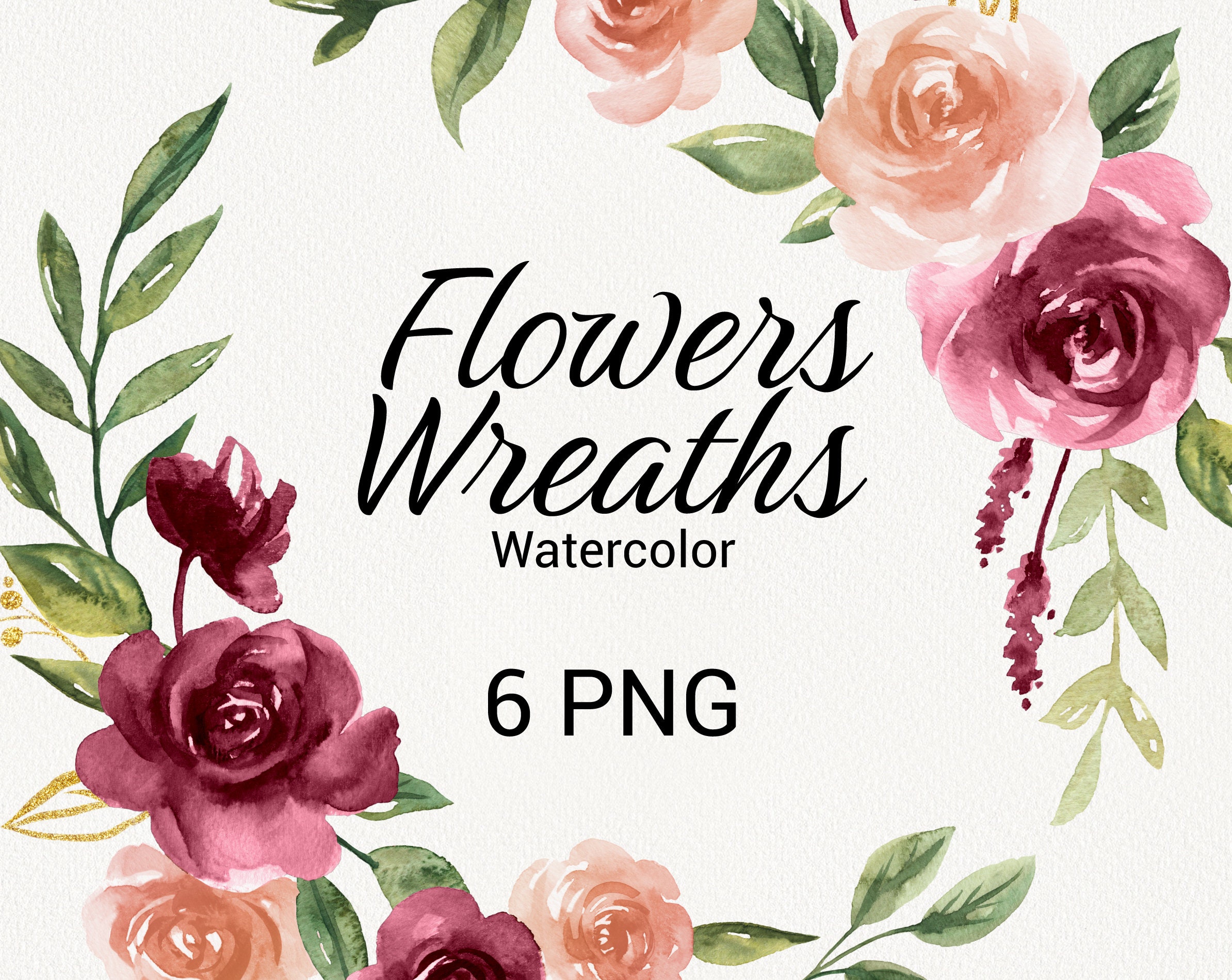 Watercolor Boho Flower Wreath Clipart Burgundy Red Rose - Etsy