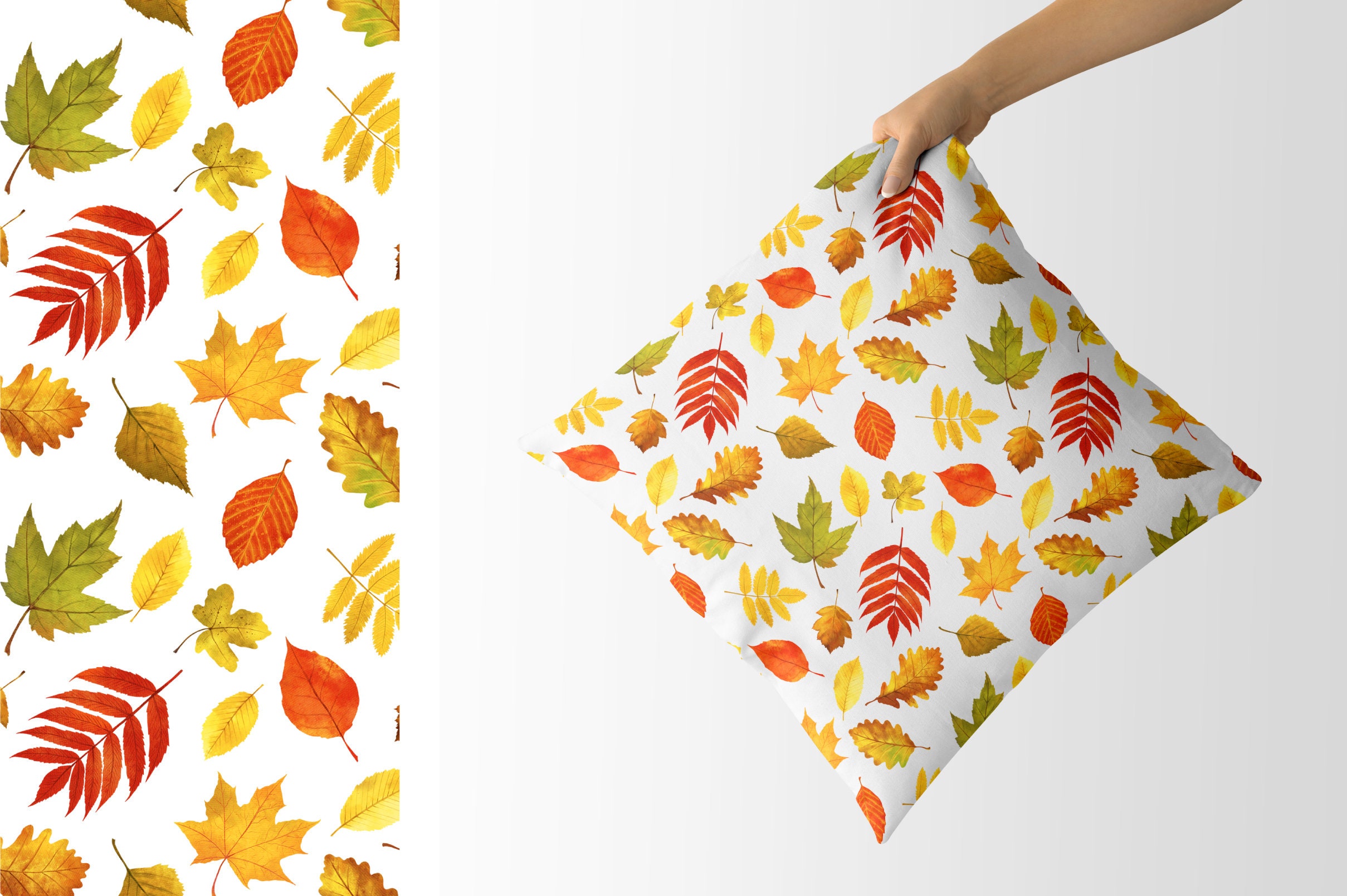 Autumn Floral Digital Paper. Fall Watercolor Autumn Pumpkins, Red and ...
