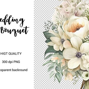 Watercolor Wedding Clipart, Bride White Bouquet, Floral, Wedding ...