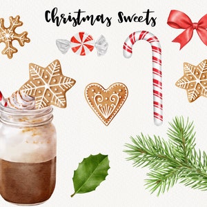 Christmas Sweets Clipart, Watercolor Coffee Clip Art, Hot Chocolate ...