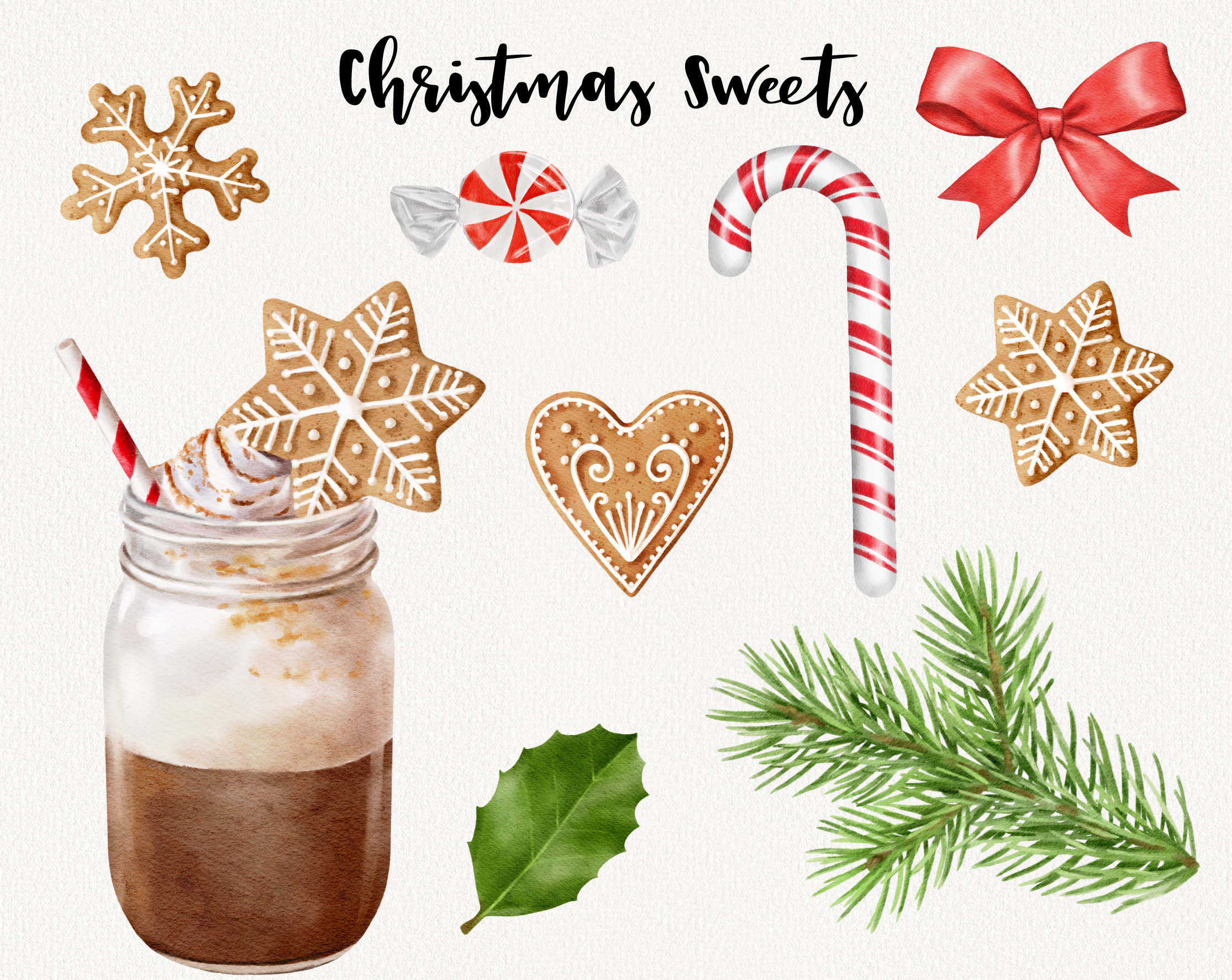 Christmas Sweets Clipart Watercolor Coffee Clip Art Hot - Etsy