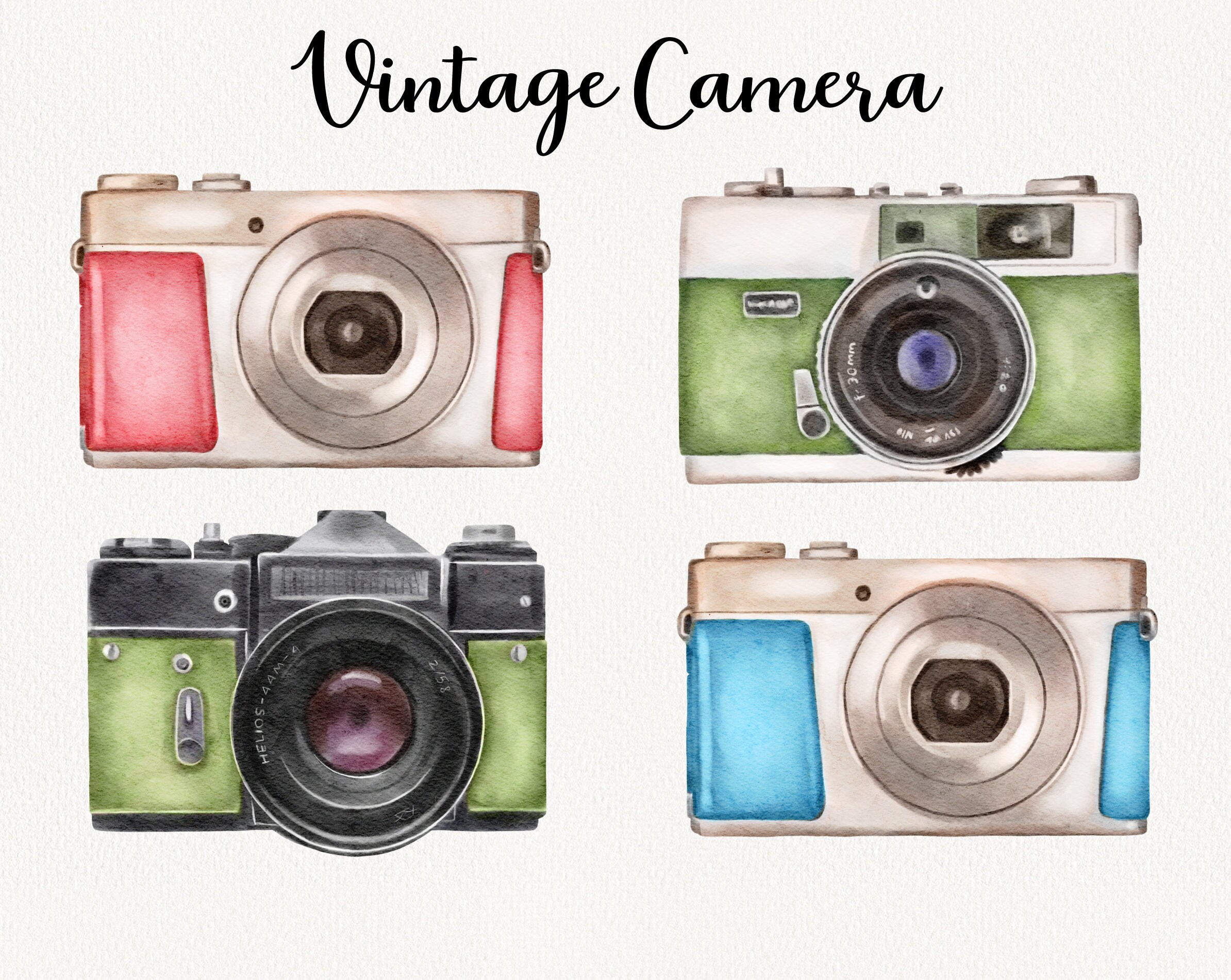 Watercolor Vintage Camera Clipart Hand Painted Colored Photo - Etsy