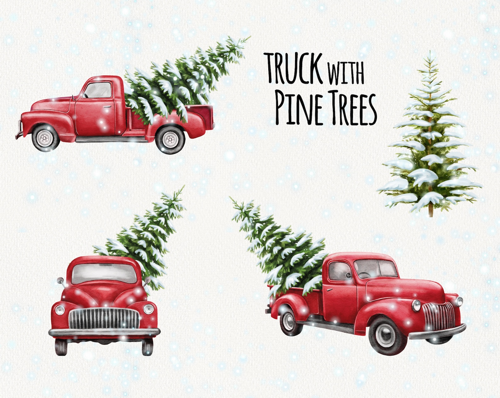 Watercolor Christmas Truck Vintage Red Pickup With Trees Clip - Etsy