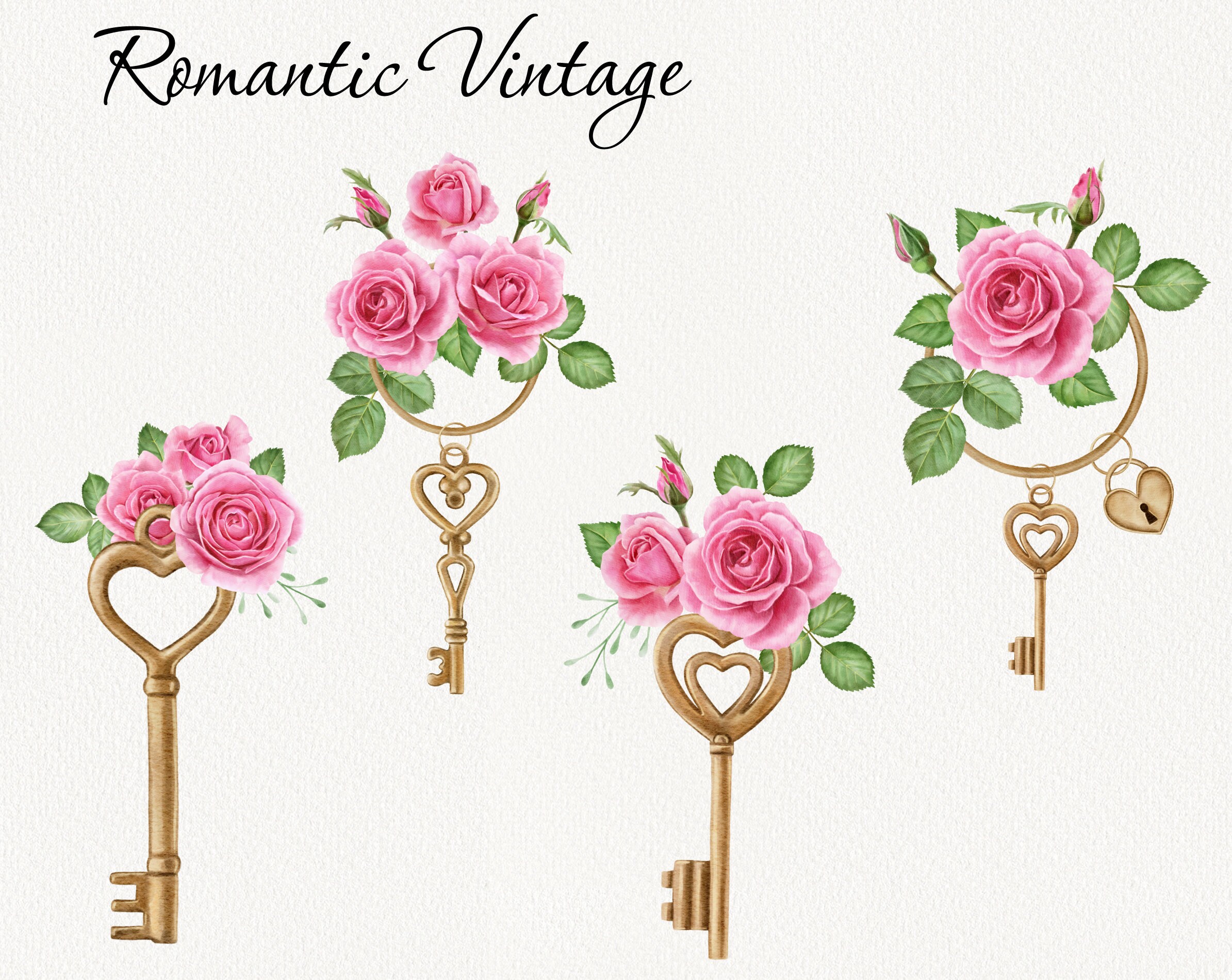 Valentine's Day Clipart, Romantic Vintage Bouquet Clipart, Love, Heart ...
