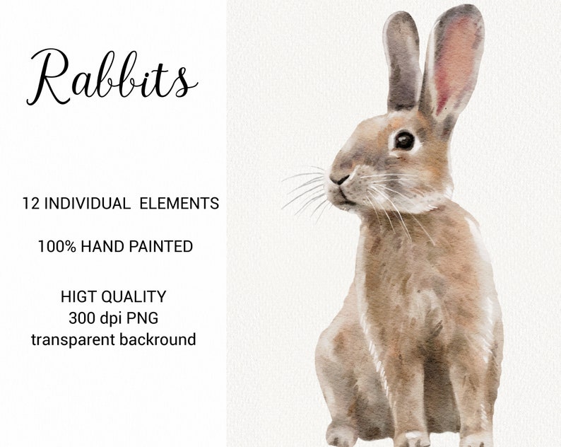 Watercolor Easter Clipart, Cute Bunny Clip Art, Rabbit, Spring Graphics ...