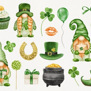 Watercolor St. Patrick's Day Clipart, Gnome Clipart, Shamrock, Clover ...