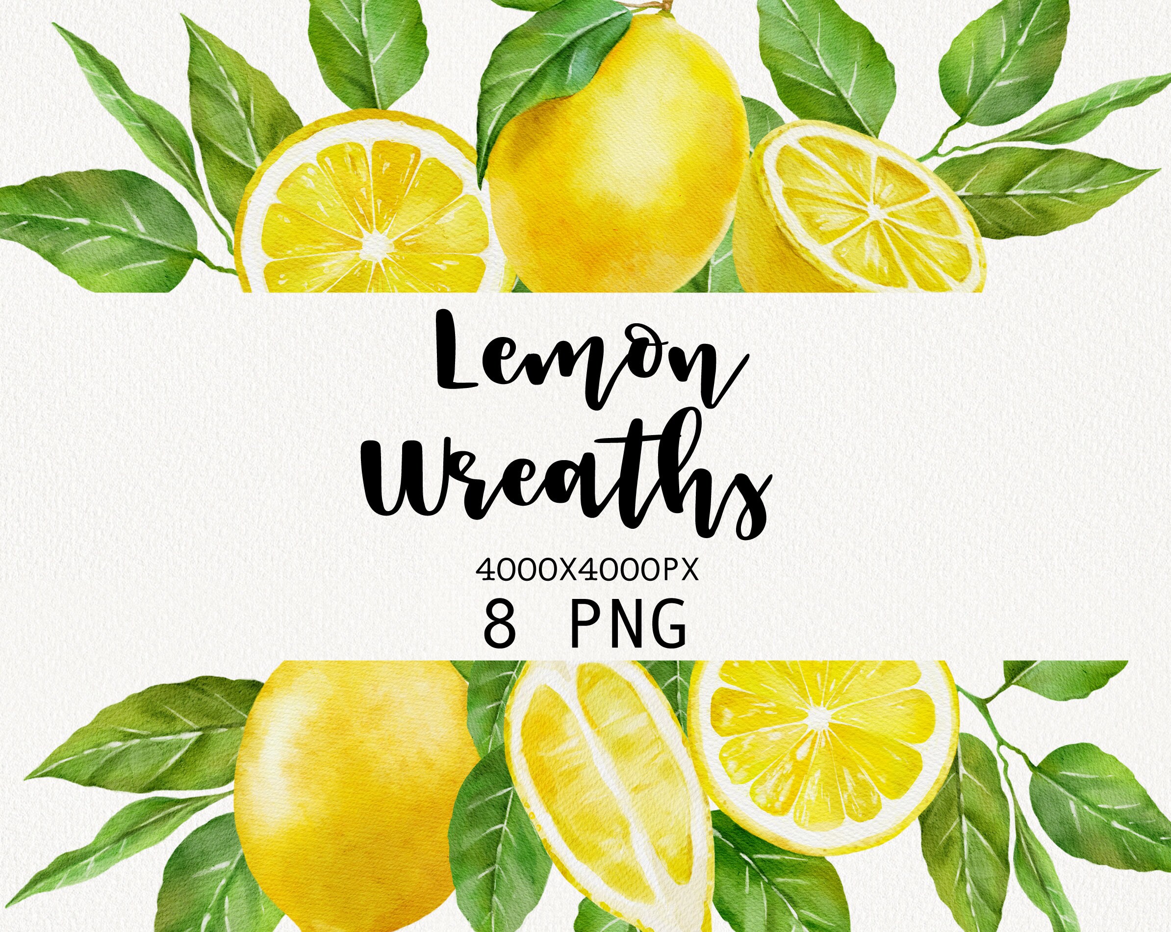 Watercolor Lemon Clipart Lemon Wreath Clip Art Flowers - Etsy