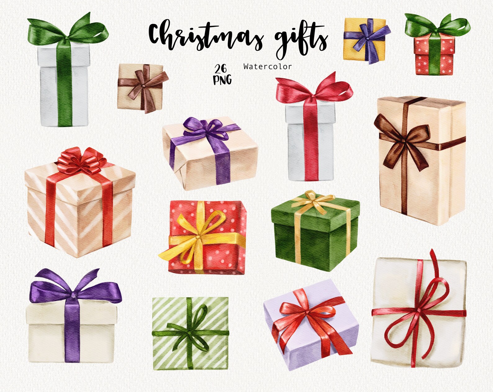 Watercolor Gift Box Clipart, Christmas Presents, Craft Gifts Clipart ...
