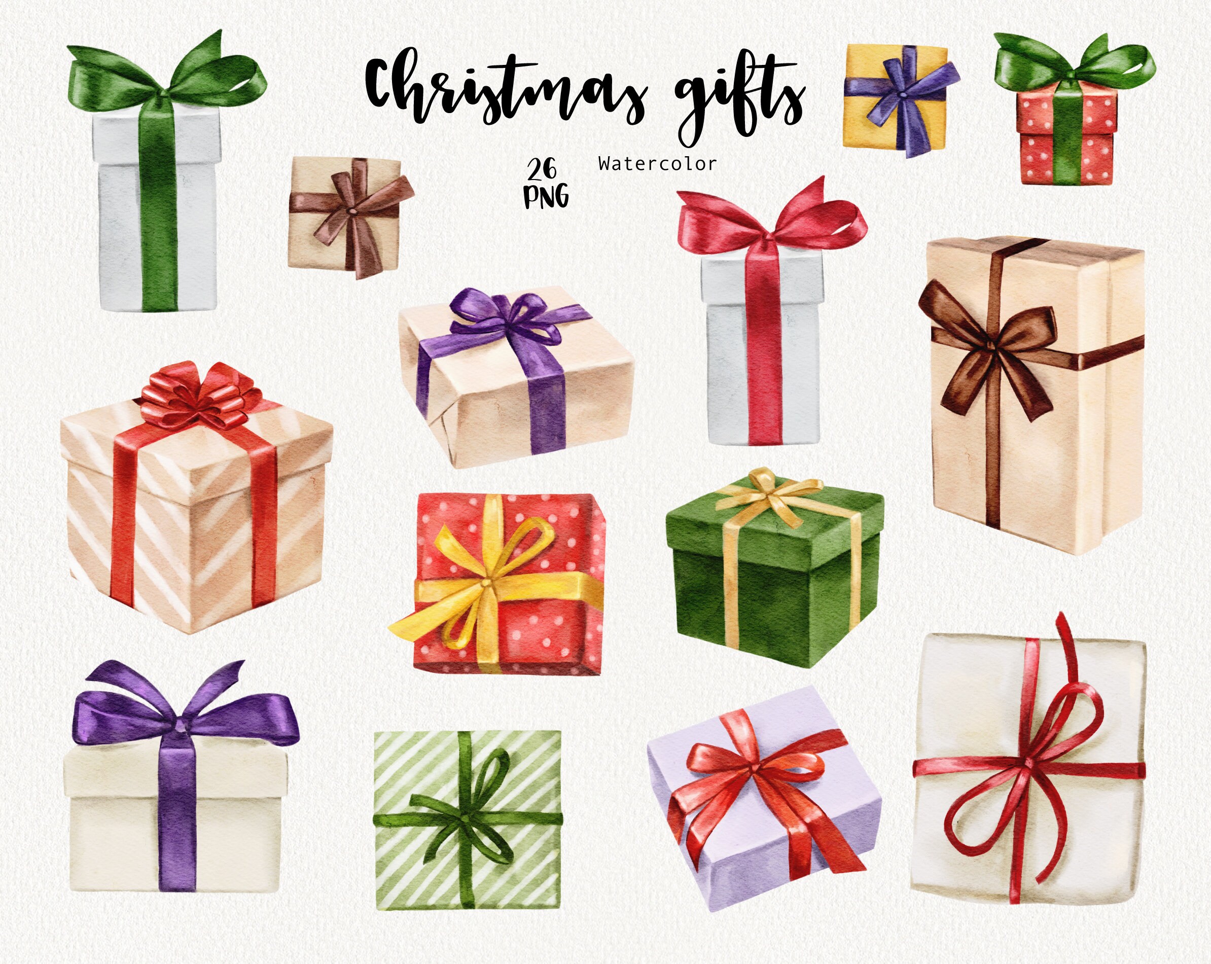Watercolor Gift Box Clipart Christmas Presents Craft Gifts - Etsy