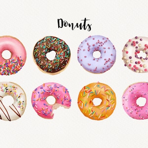 Watercolor Donuts Clipart, Sweet Bakery Food Clip Art, Backing ...