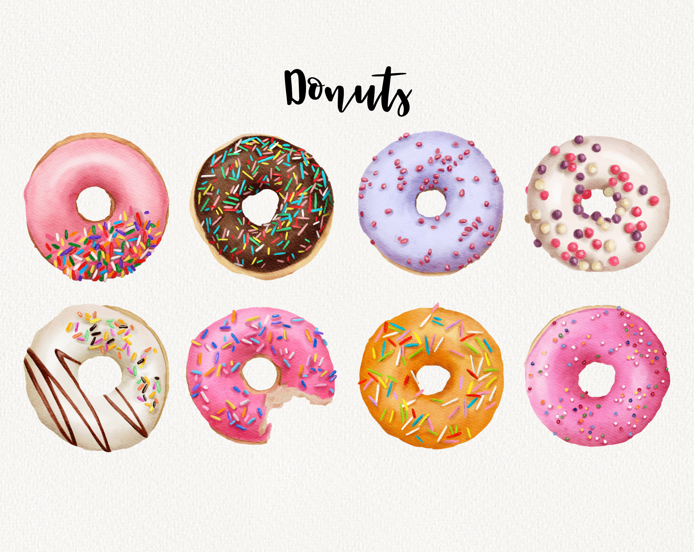 Watercolor Donuts Clipart Sweet Bakery Food Clip Art - Etsy