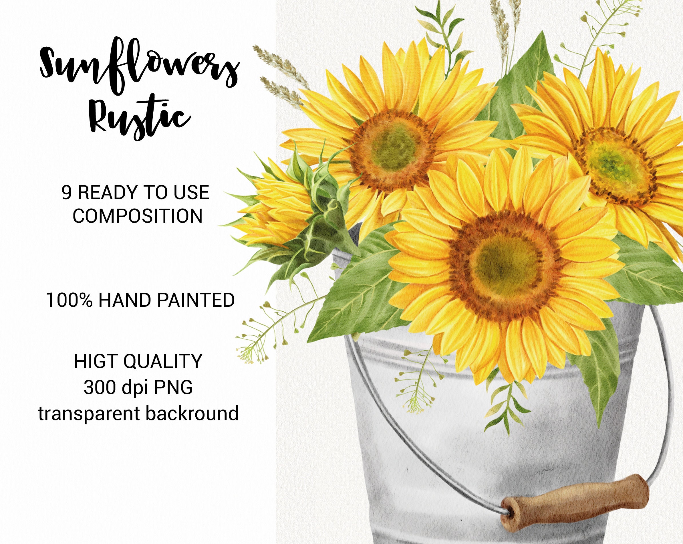 Watercolor Sunflowers Clipart Autumn Rustic Clip Art Fall - Etsy