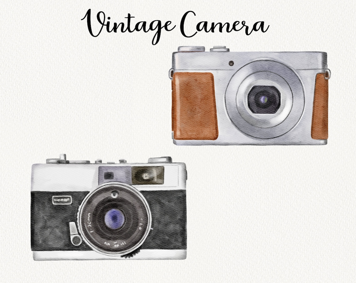 Watercolor Vintage Camera Clipart Hand Painted Colored Photo - Etsy