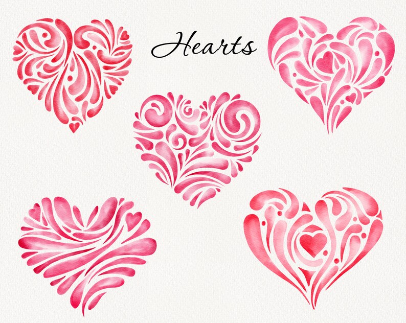 Valentine's Day Clipart Watercolor Hearts Love Clip Art - Etsy