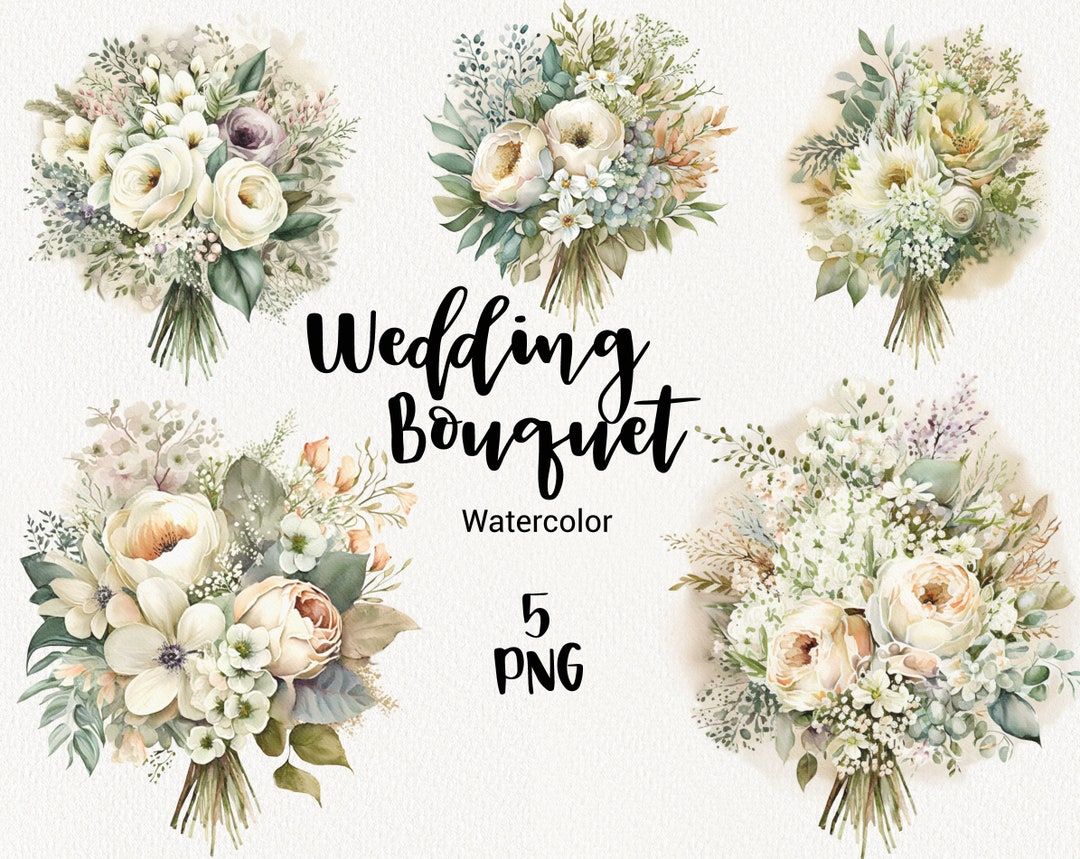 Watercolor Wedding Clipart, Bride White Bouquet, Floral, Wedding ...