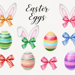 Watercolor Easter Eggs Clipart, Cute Bunny Ears, Spring Easter Holiday ...