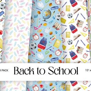 Watercolor Back to School Digital Paper, School Supplies, Autumn ...
