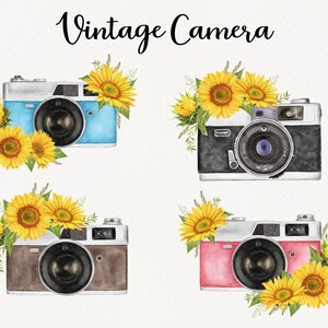 Floral Vintage Camera Clipart, Watercolor Retro Photo Cameras With ...