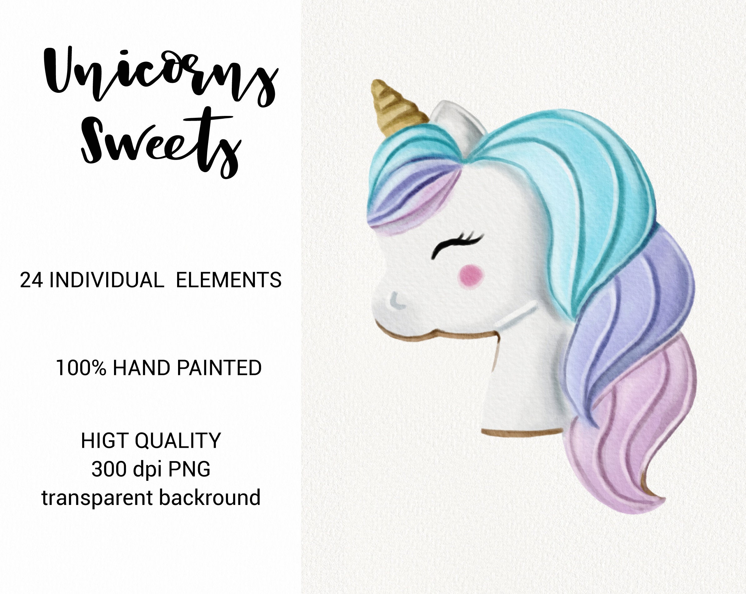 Unicorn Watercolor Clipart, Donut Unicorn, Cupcakes, Sweets Graphics ...