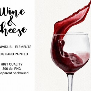Watercolor Wine Clipart, Alcohol Party, Wine and Cheese Clip Art ...