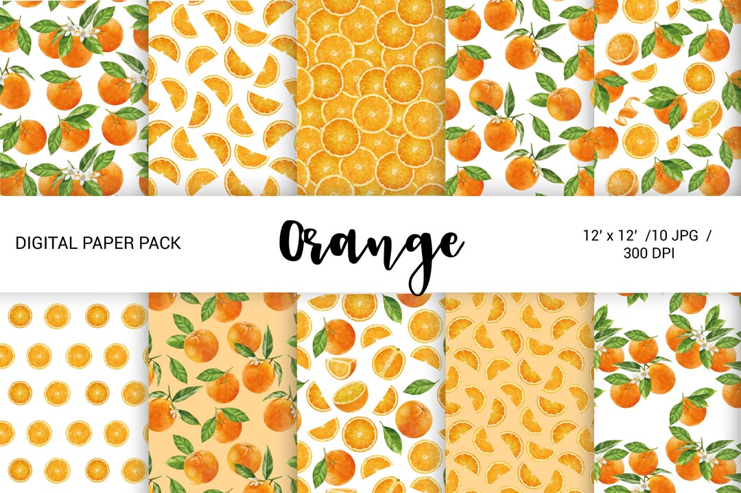 Watercolor Oranges Digital Paper, Seamless Patterns, Oranges Fruit ...