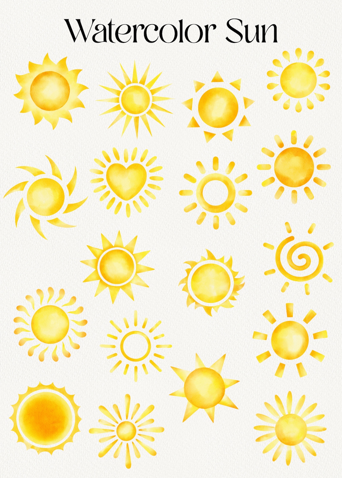 Watercolor Sun Clipart Yellow Sun PNG Summer Clip Art - Etsy