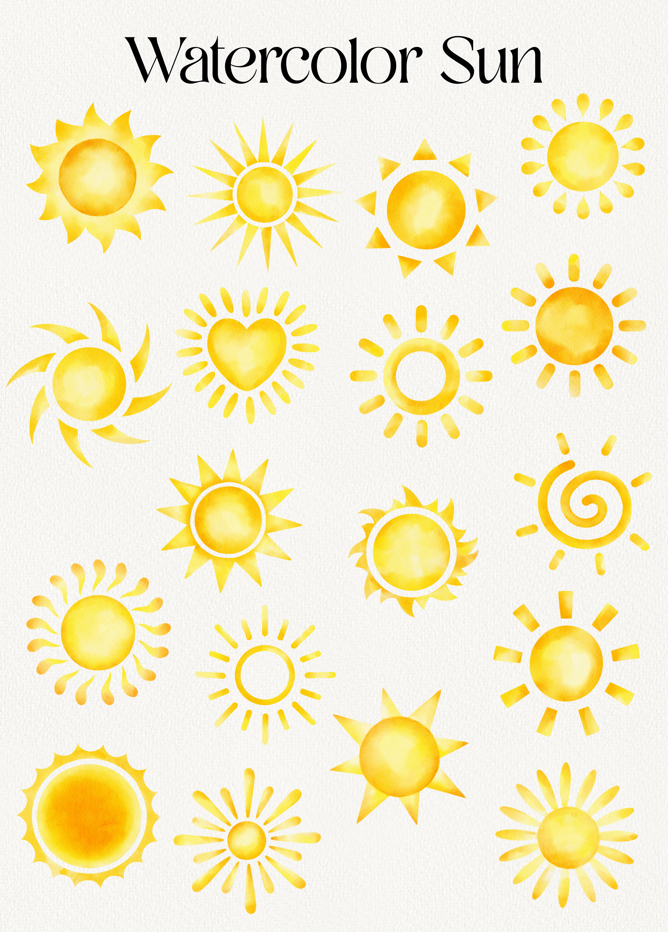 Watercolor Sun Clipart Yellow Sun PNG Summer Clip Art - Etsy