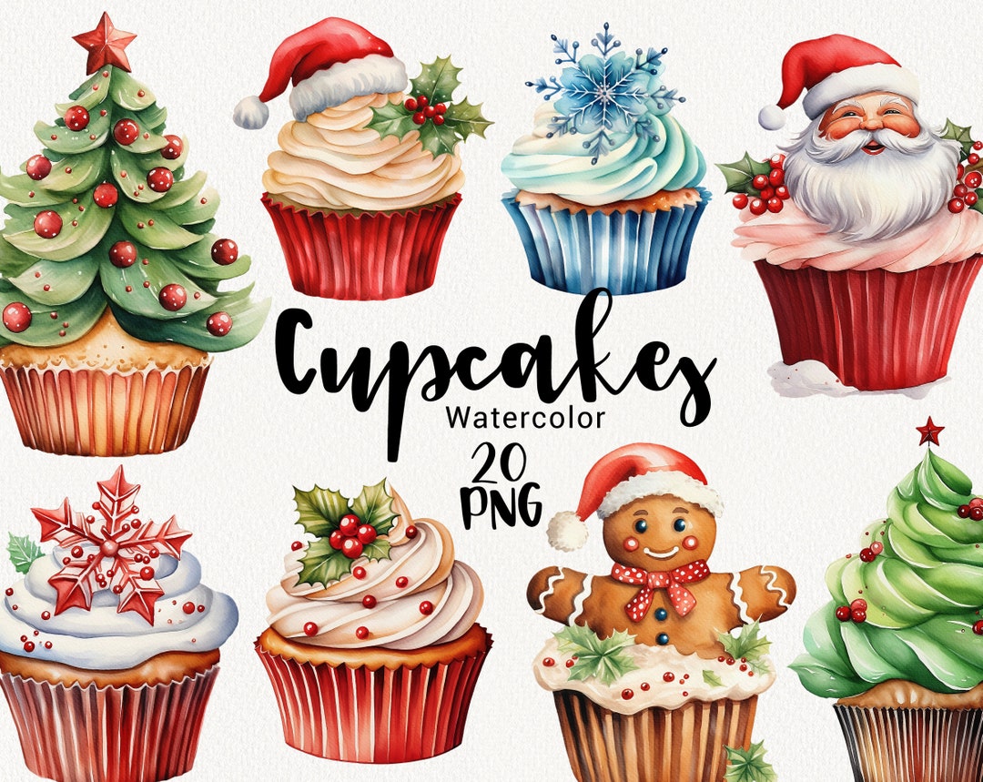Christmas Cupcake Clipart, Watercolor Cute Winter Sweets, Snowflake ...