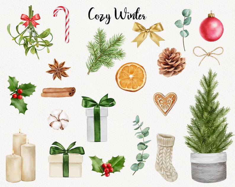 Watercolor Christmas Clipart Winter Cozy Holiday Clip Art - Etsy