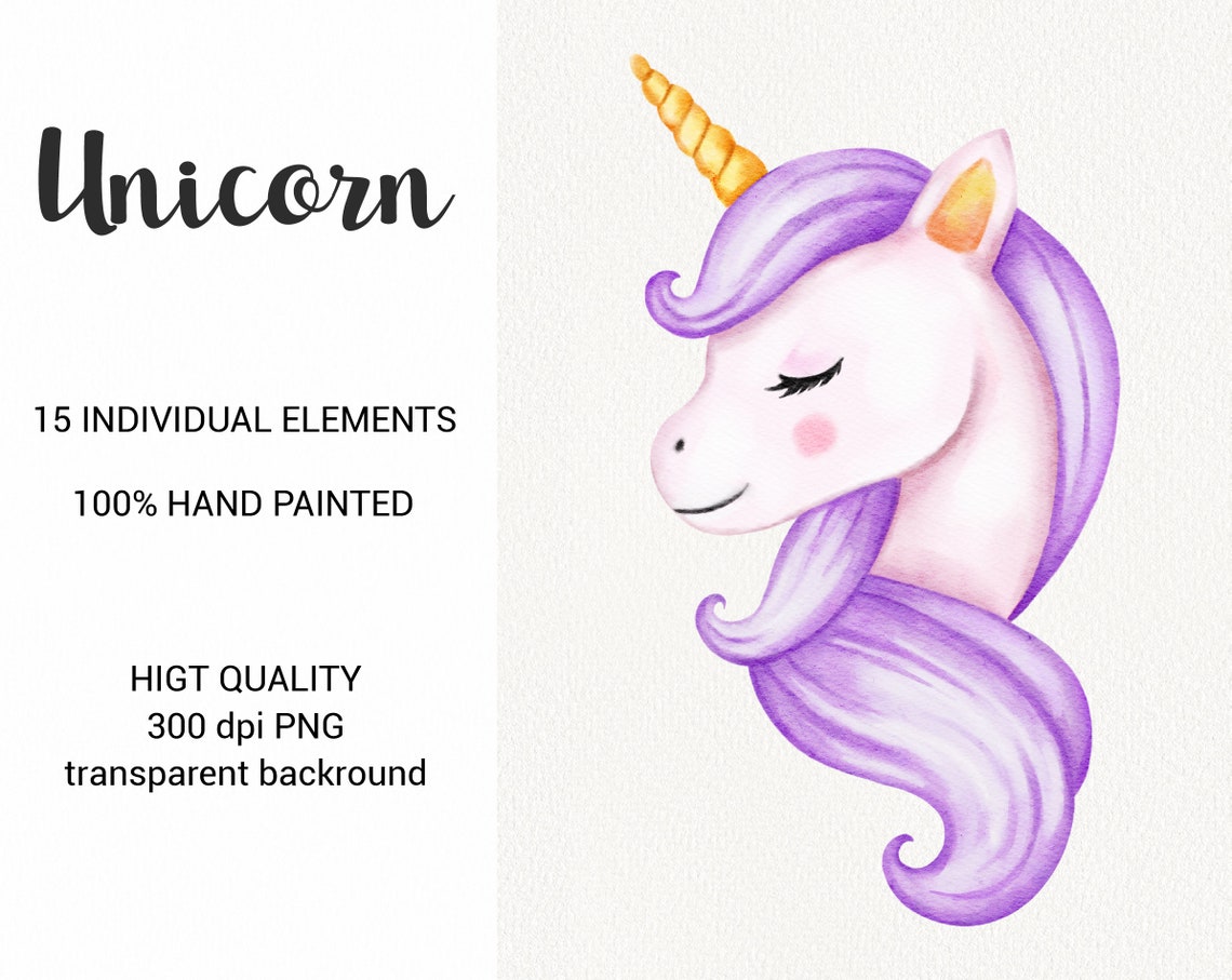 Unicorn Watercolor Clipart Rainbow Clip Art Woodland - Etsy