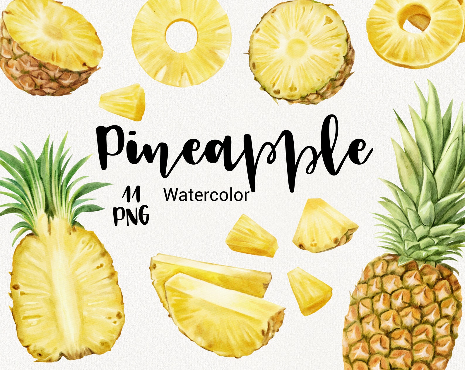 Watercolor Pineapple Clipart, Tropical Fruit Clip Art, Summer, Hand ...