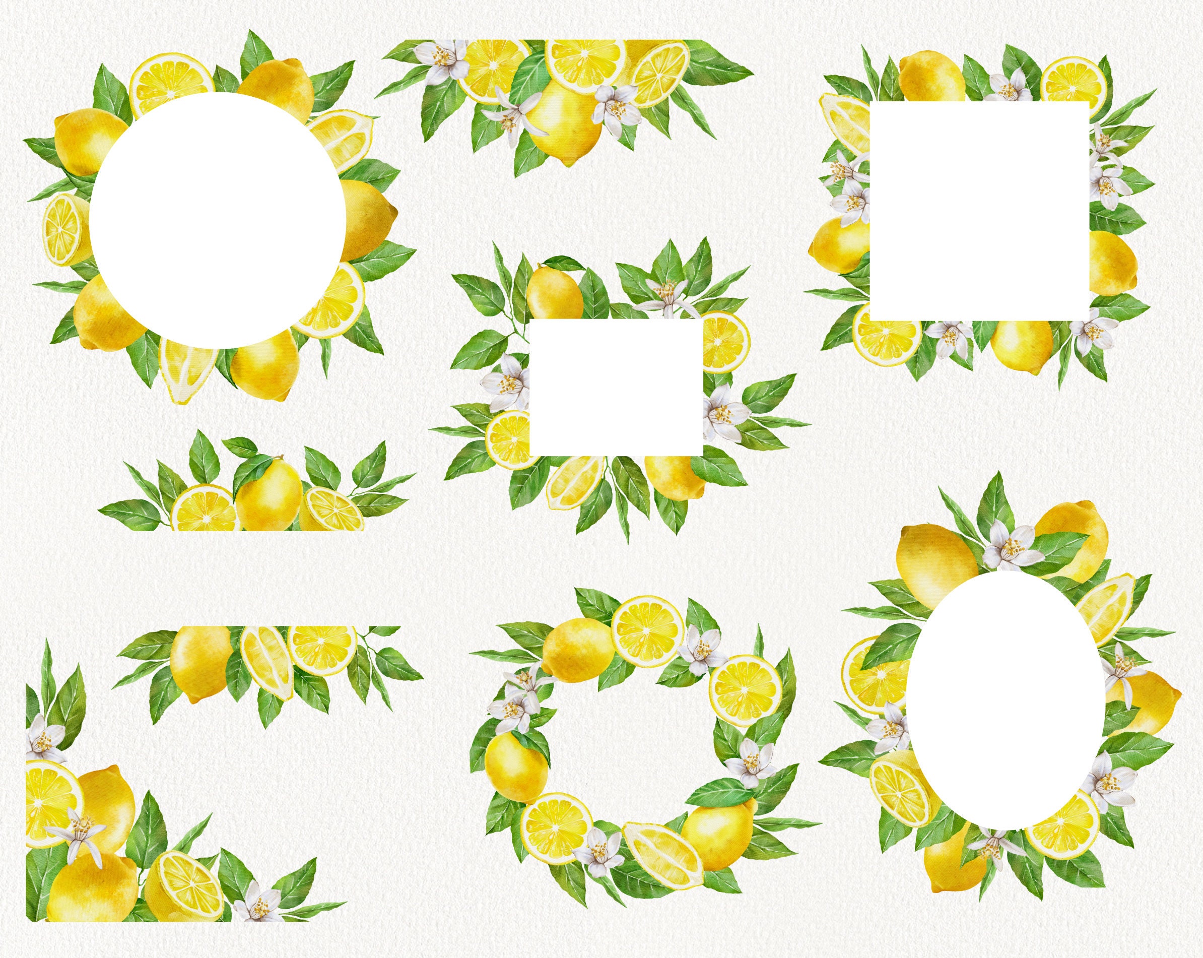 Watercolor Lemon Clipart Lemon Wreath Clip Art Flowers - Etsy